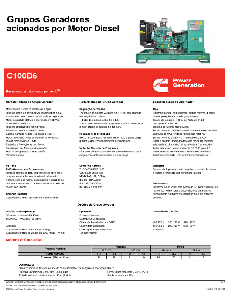 Planta Electrica Cummins C100D6 | PDF