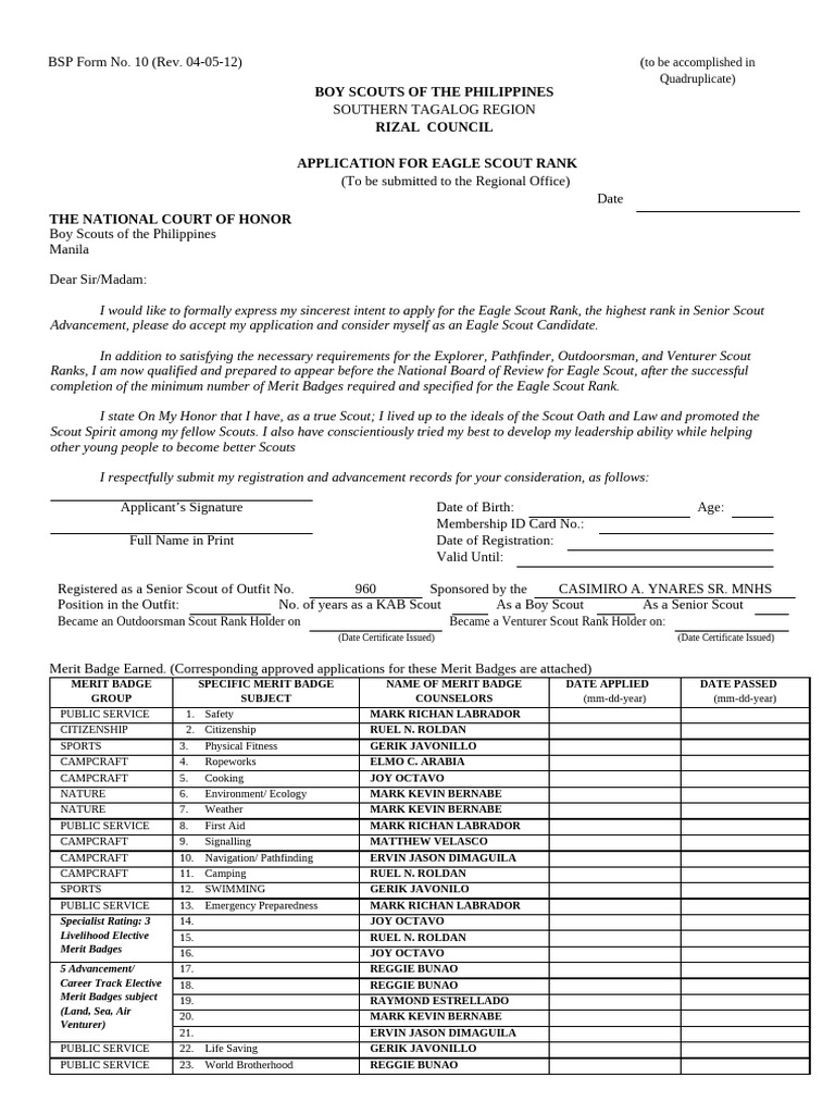 Application Form For Eagle Batch Feb 2024 | PDF | Scouting | Youth ...