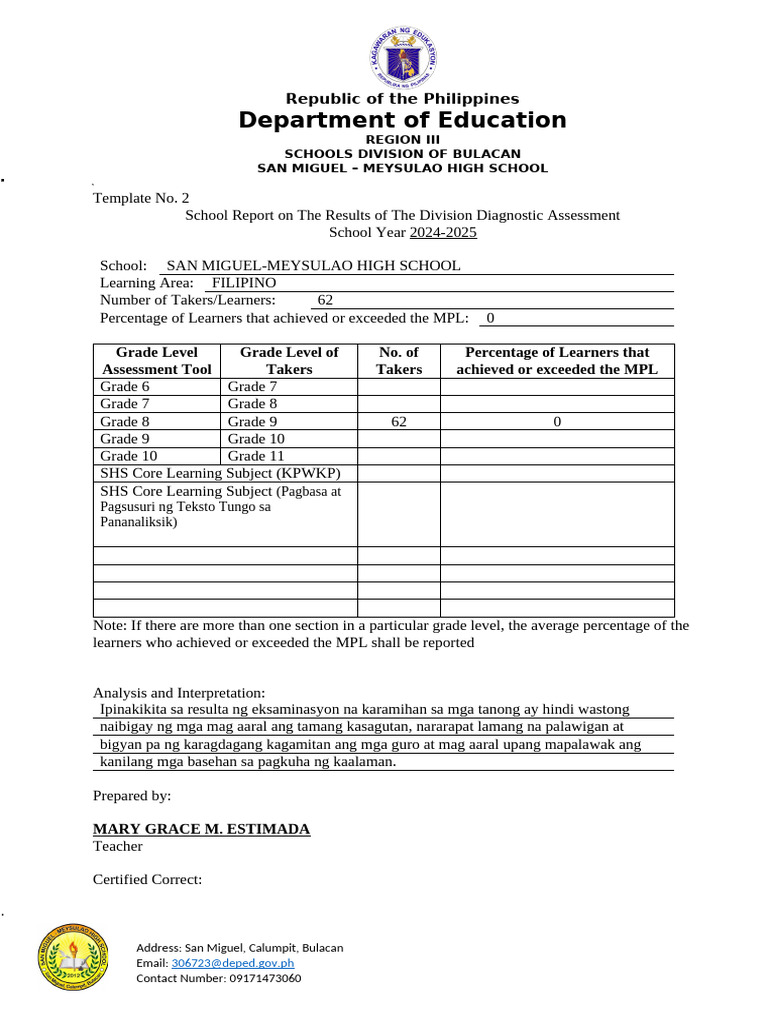 Filipino 9 Dda Report | PDF