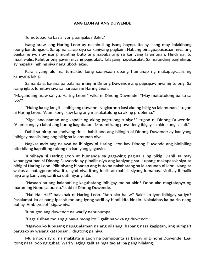 Ang Leon at Ang Duwende | PDF