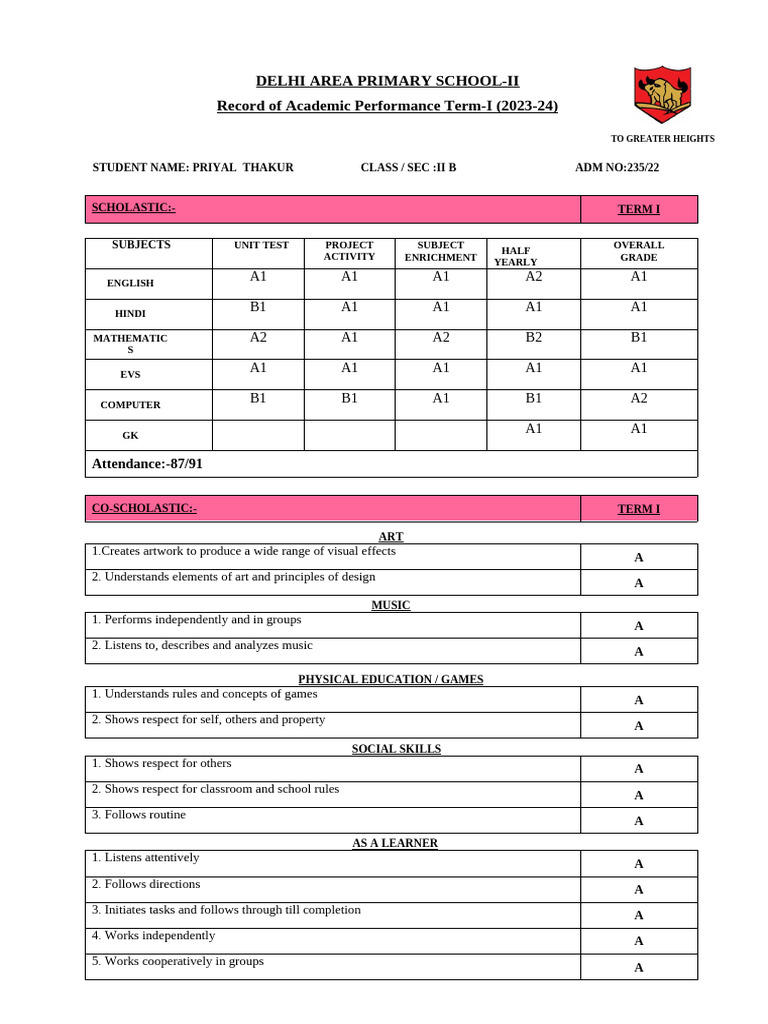 Report Card Sample 21 | PDF