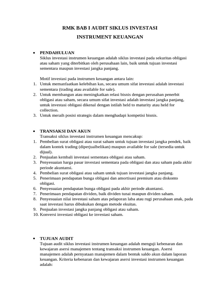 RMK Bab I Audit Siklus Investasi | PDF