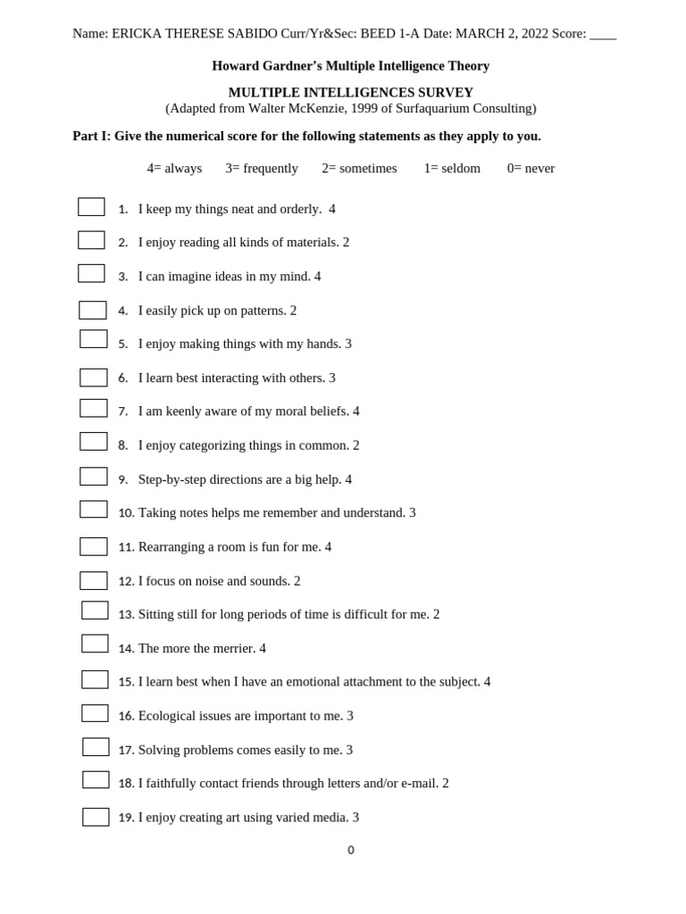 Activity 3 - Multiple Intelligences Survey | PDF