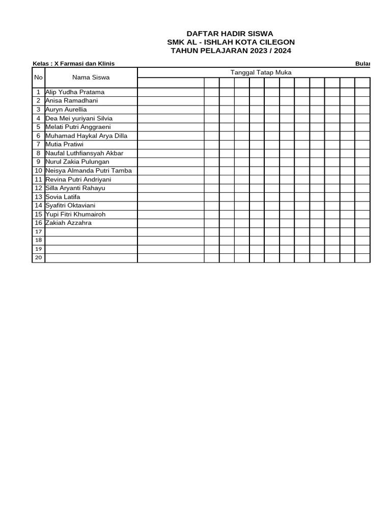 Daftar Hadir Siswa 2023-2024 | PDF