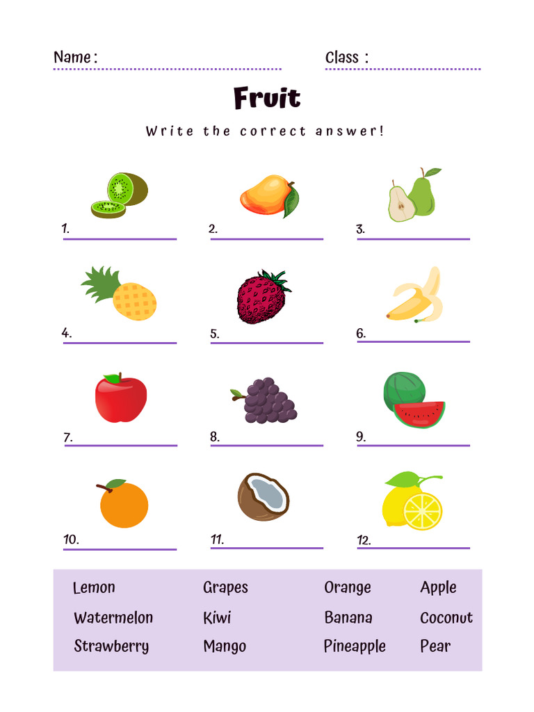 Colorful Illustrative Fruit Worksheet | PDF