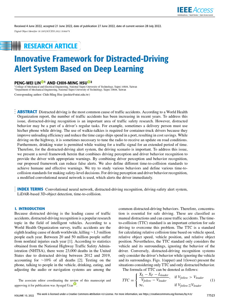 Innovative Framework For Distracted-Driving Alert System Based On Deep ...