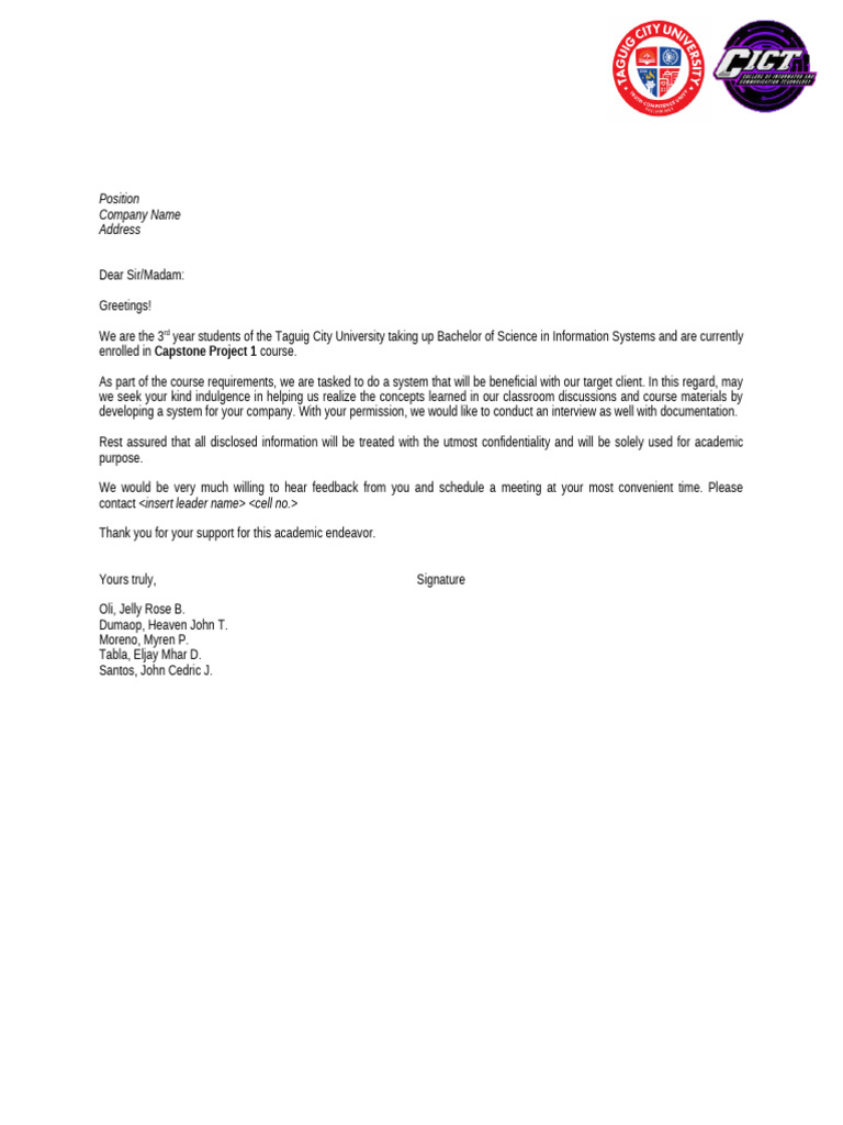 Request Letter Tcu Capstone | PDF