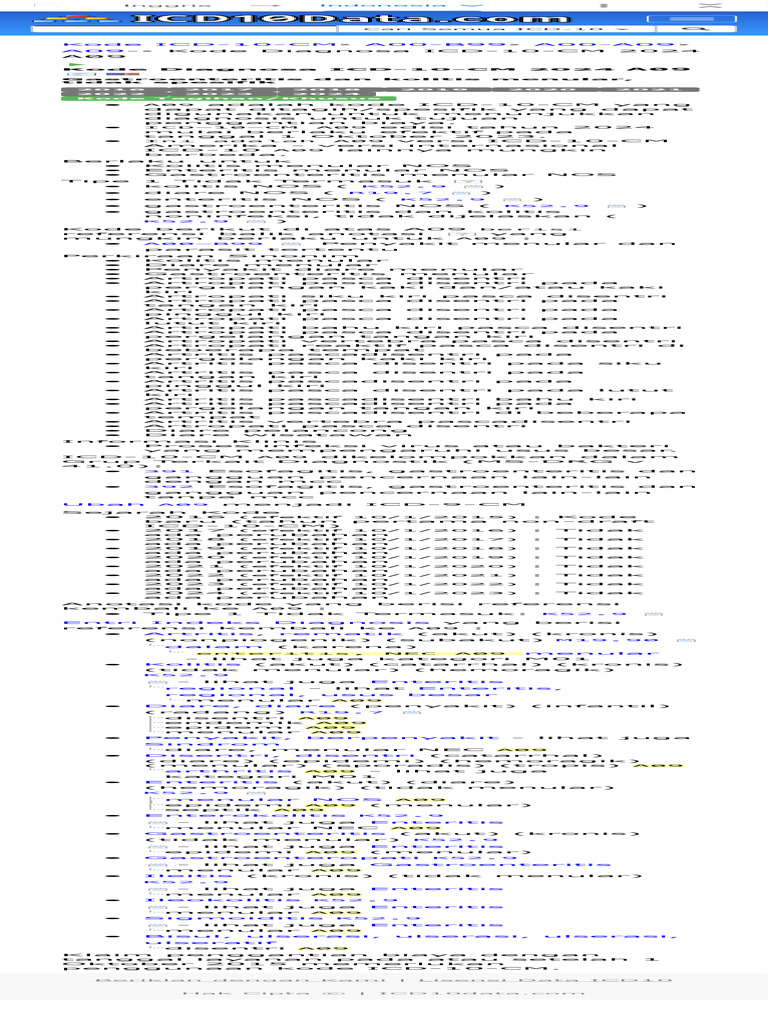 Kode Diagnosis ICD-10-CM 2024 A09 Gastroenteritis Dan Kolitis Menular, Tidak Dijelaskan | PDF