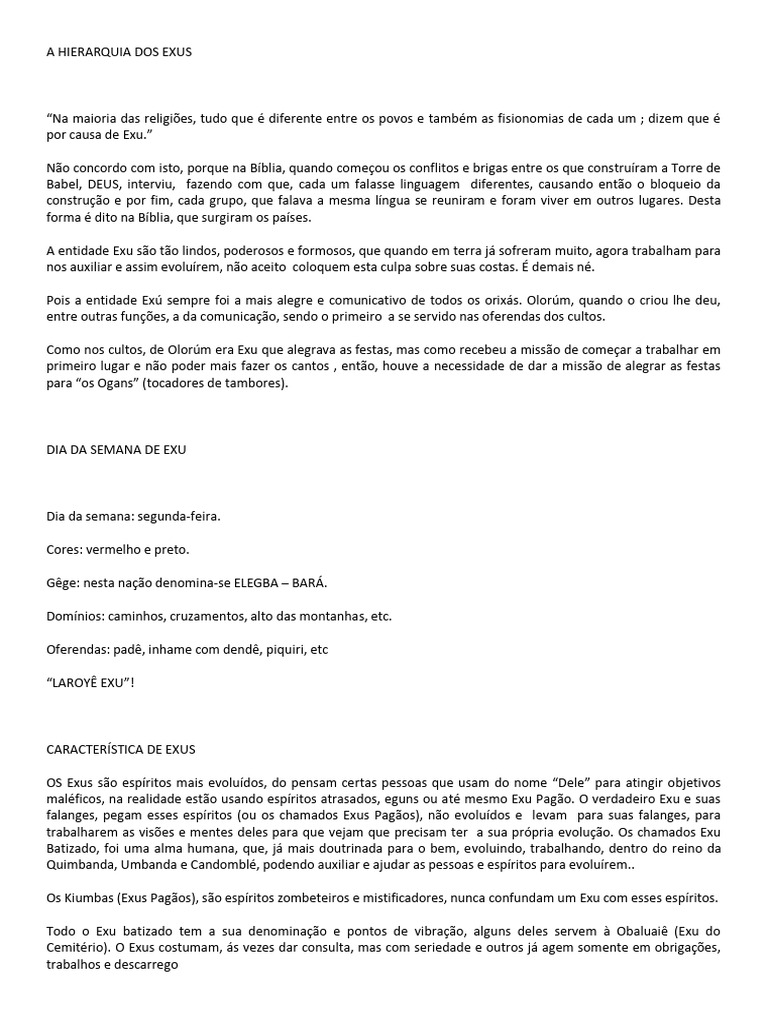 A Hierarquia Dos Exus | PDF