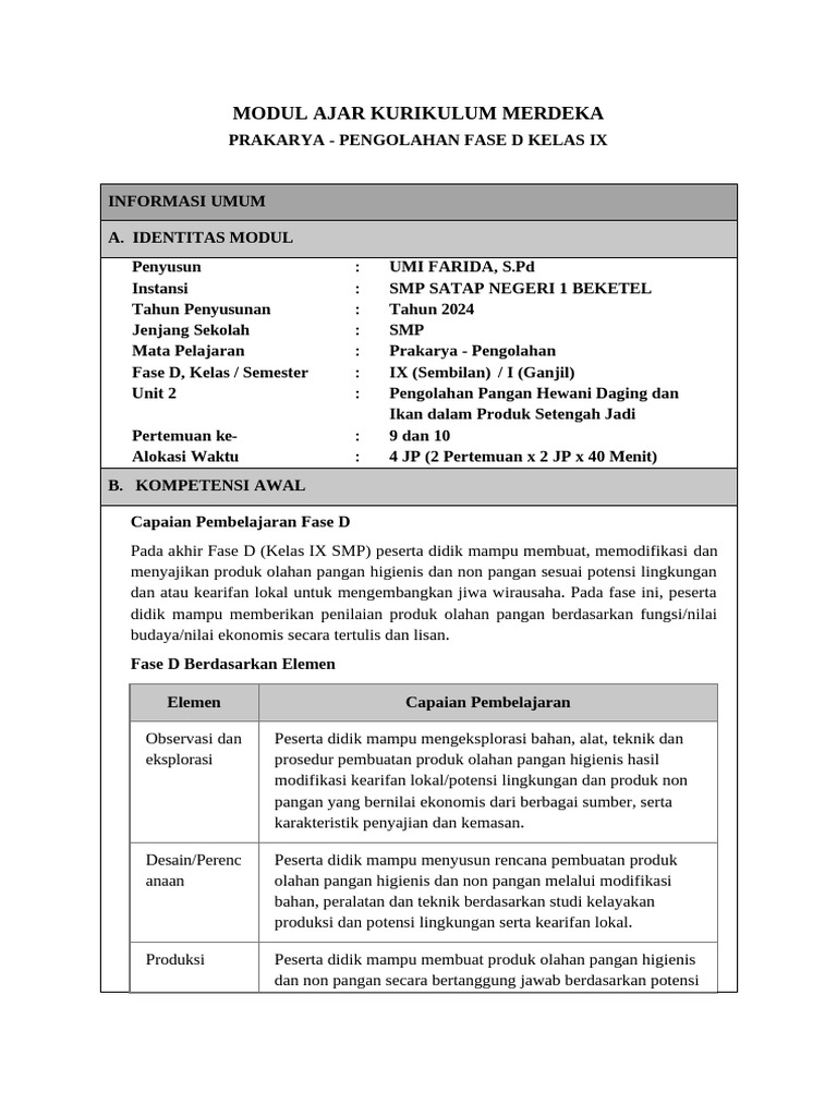 Modul Ajar Kurikulum Merdeka Pengo Ahan e Kinerja Fix | PDF