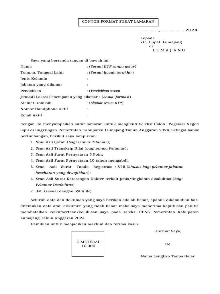 2 Contoh Format Lamaran | PDF