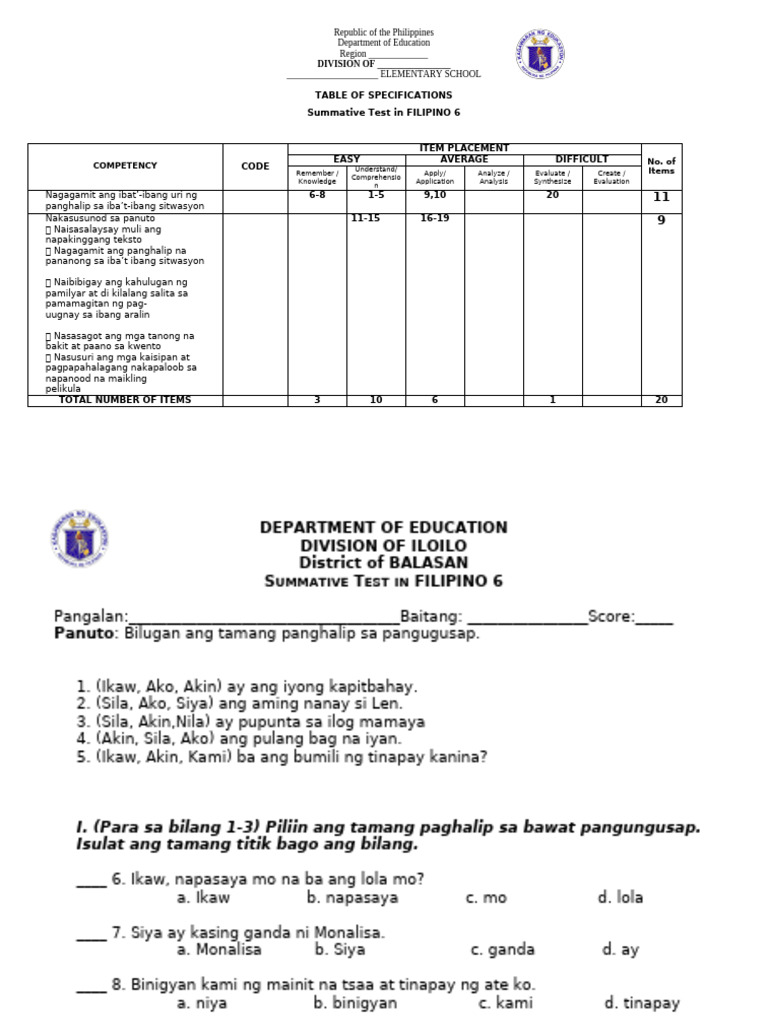 St3 Filipino 6 q1 | PDF | Philippines