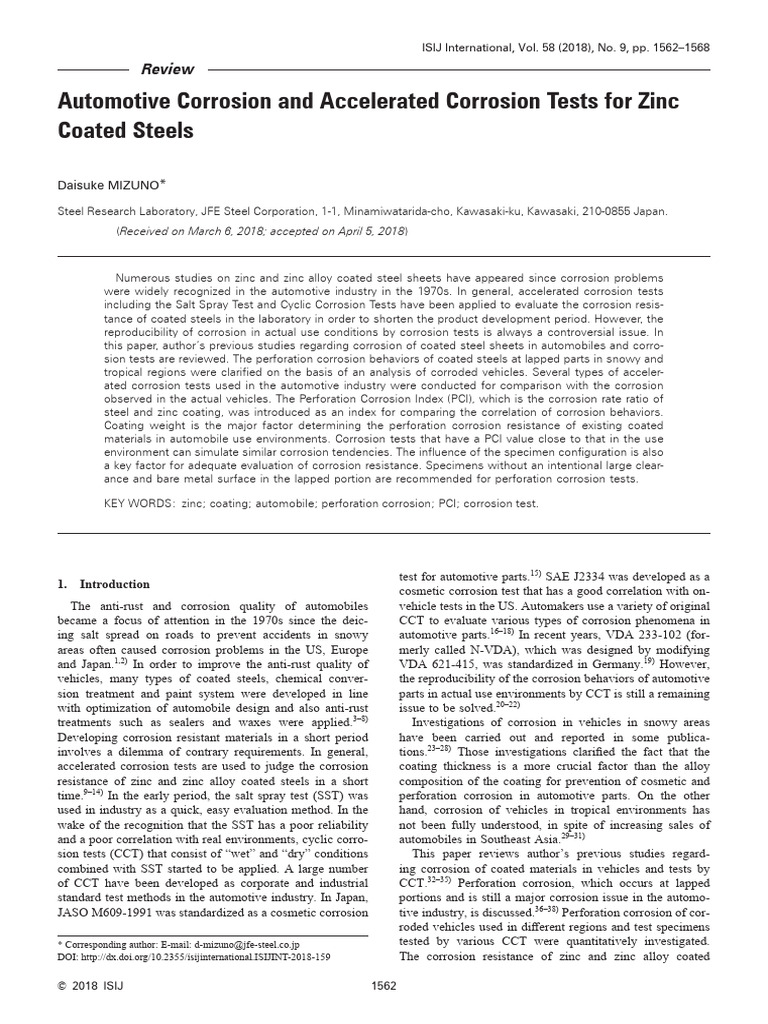Automotive Corrosion and Accelerated Corrosion Tests For Zinc | PDF ...