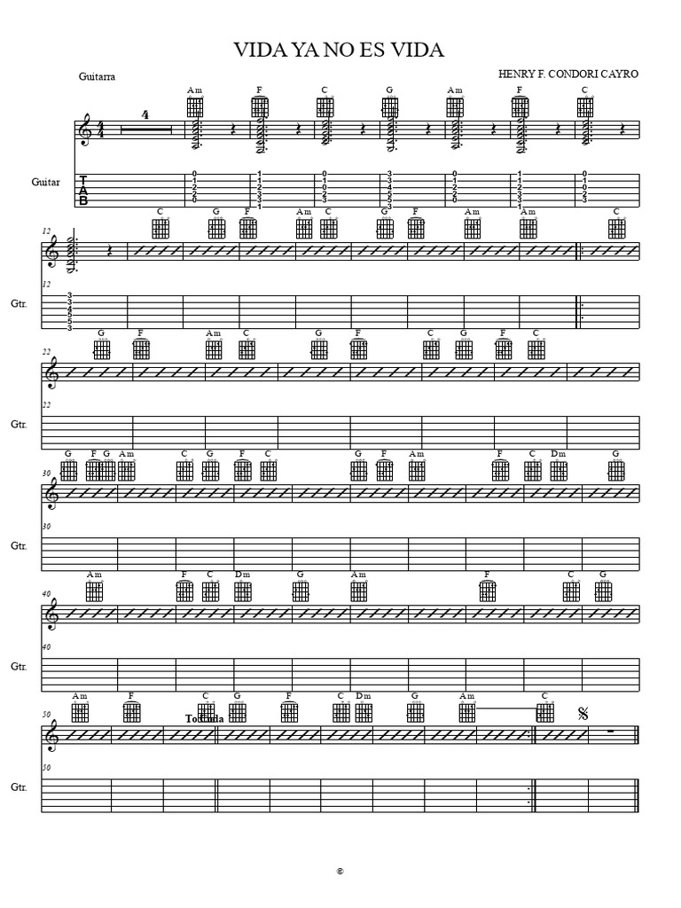 VIDA YA NO ES VIDA - Guitar TAB | PDF