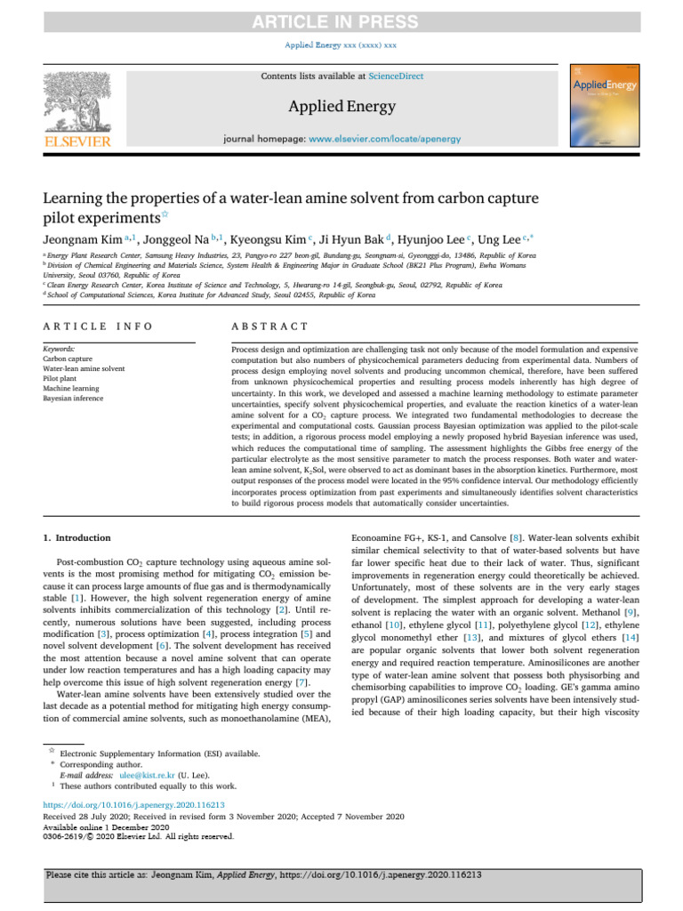 Learning The Properties of A Water-Lean Amine Solvent From Carbon ...