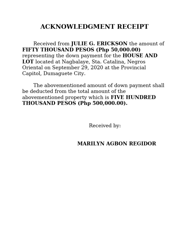 Sample Acknowledgment Receipt | PDF