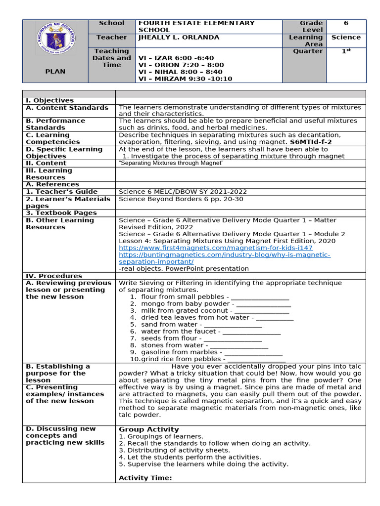 Q1-Sci-Dlp-W1d20 - Magnet | PDF