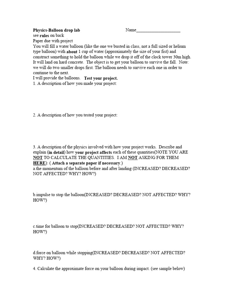 Balloon Drop Lab | PDF