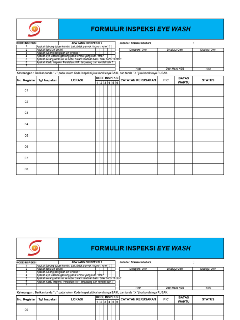 Form Inspeksi Eye Wash EST | PDF