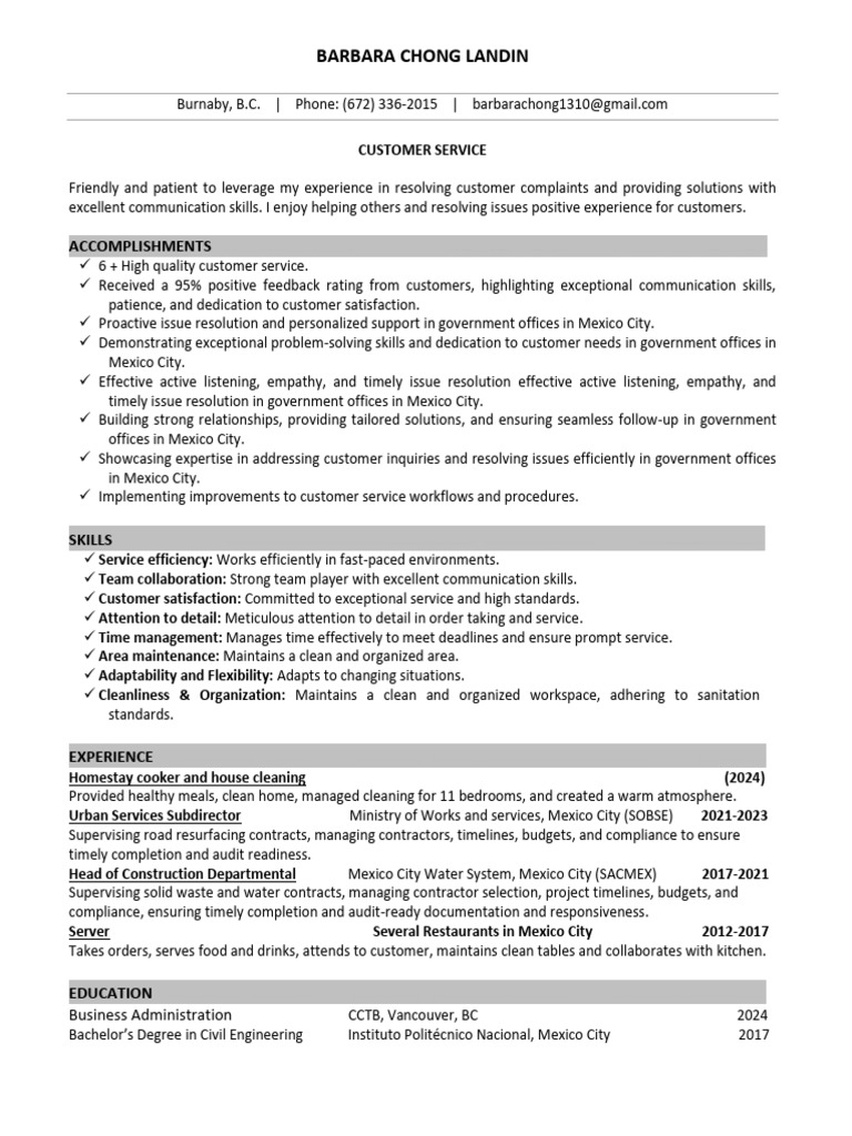 Resume Bárbara Chong Landín CS | PDF