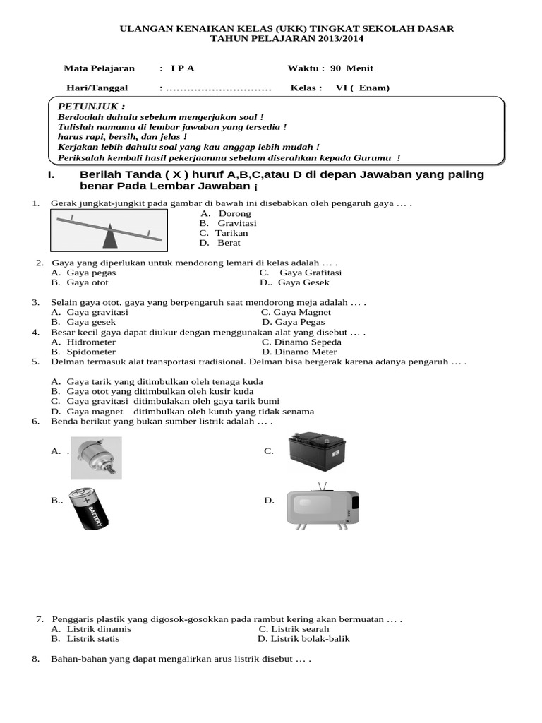 SOAL UAS 2 2013 - 2014 - Kls - 6 - IPA | PDF