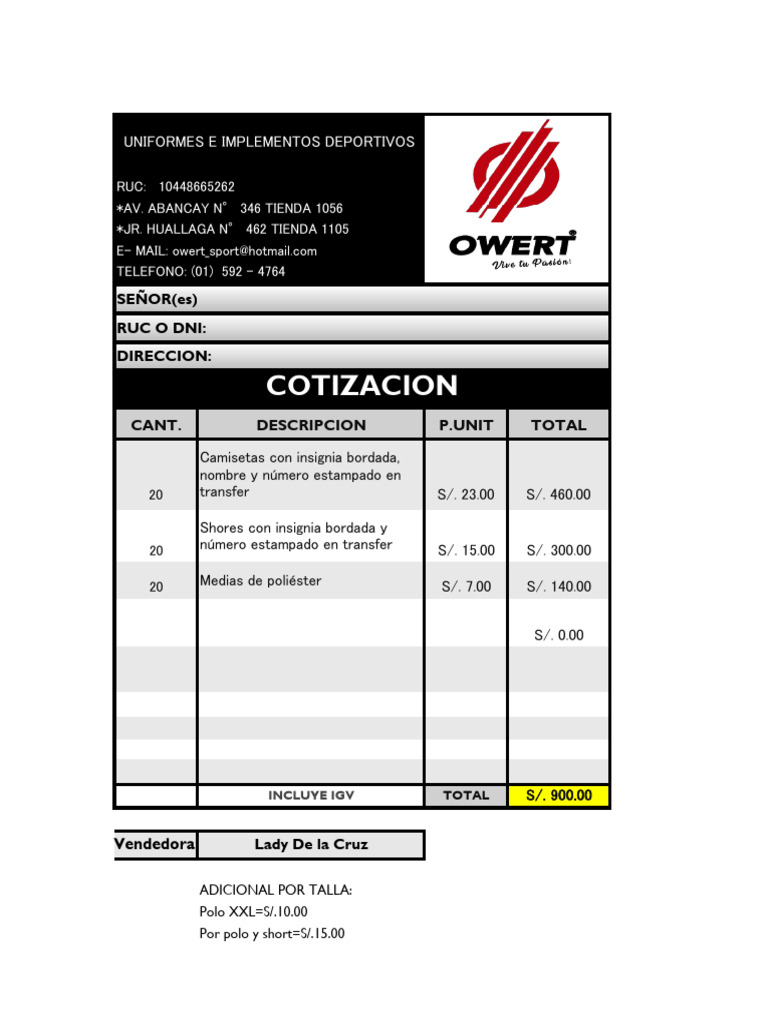 Cotizacion Owert | PDF