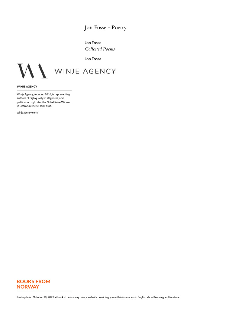 Winje Agency-Jon Fosse - Poetry | PDF