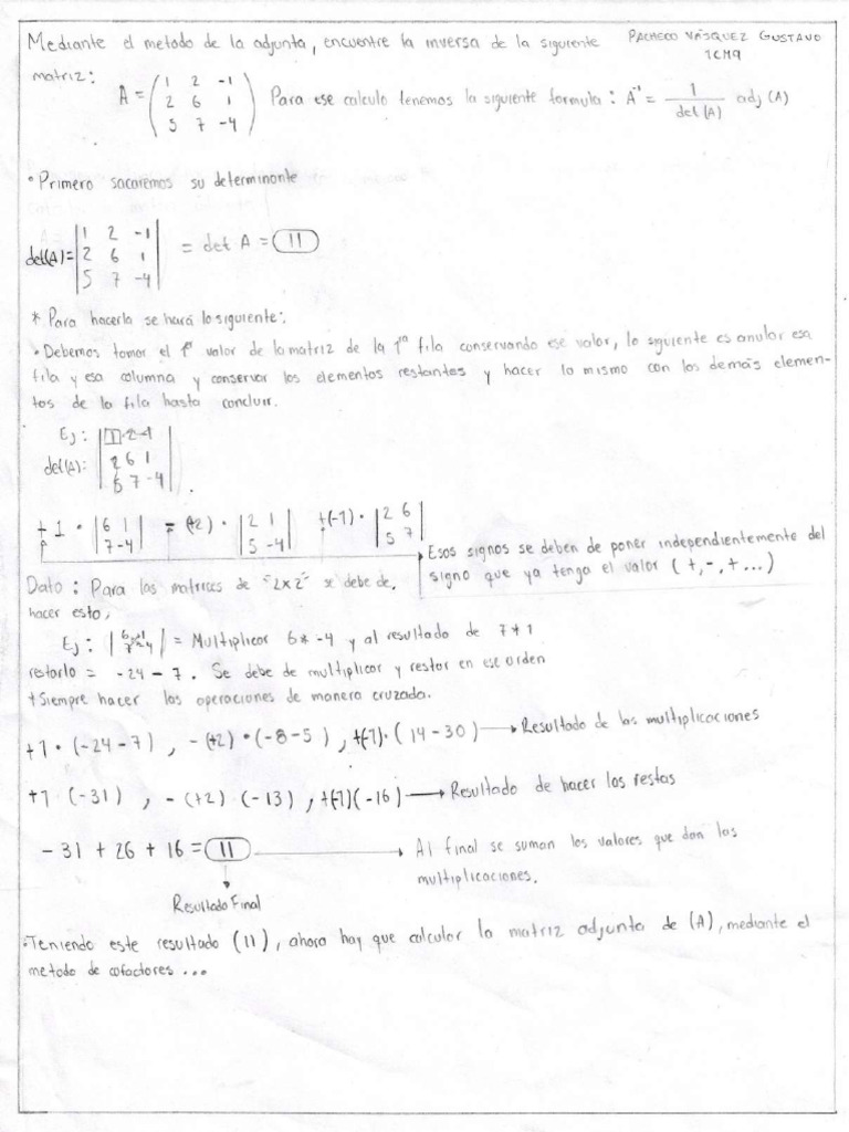 Matriz Adjunta (Menores y Cofactores) | PDF