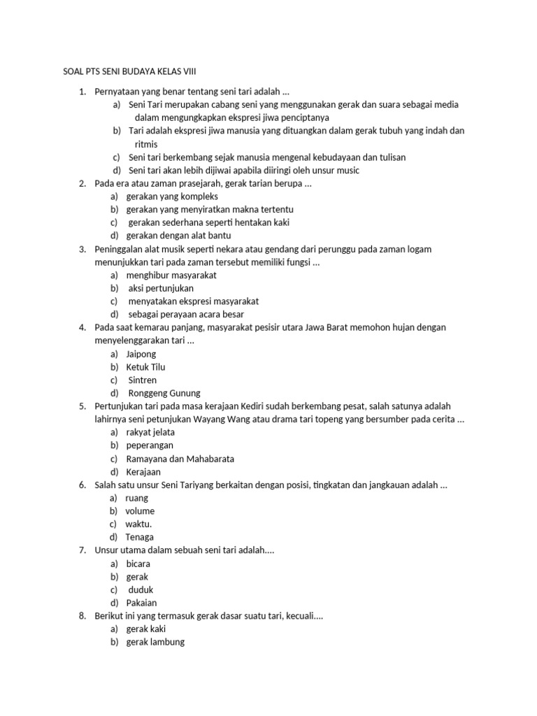 Soal PTS Seni Budaya Kelas Viii | PDF