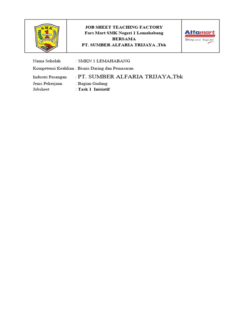 Job Sheet Bagian Gudang Taks 1 | PDF
