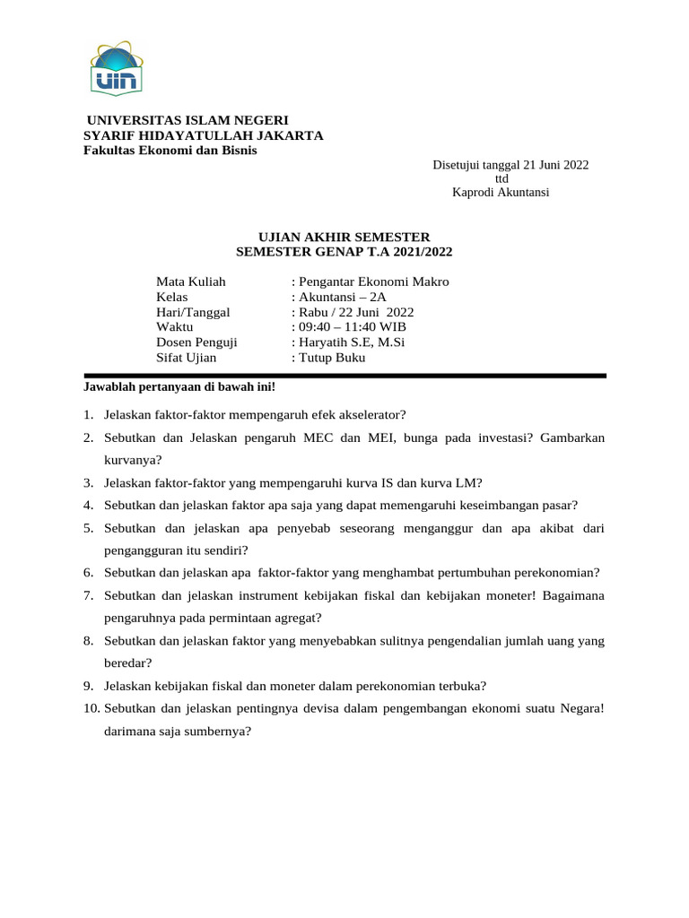 UAS PEM AKT 2A UIN 202122 - Validasi | PDF