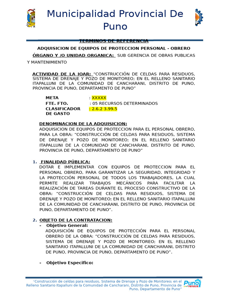 TDR - Equipo de Seguridad Obrero | PDF