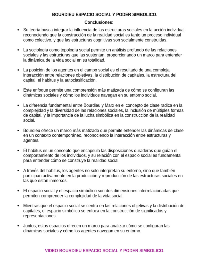 BOURDIEU ESPACIO SOCIAL Y PODER SIMBOLICO Conclusiones Envie | PDF ...