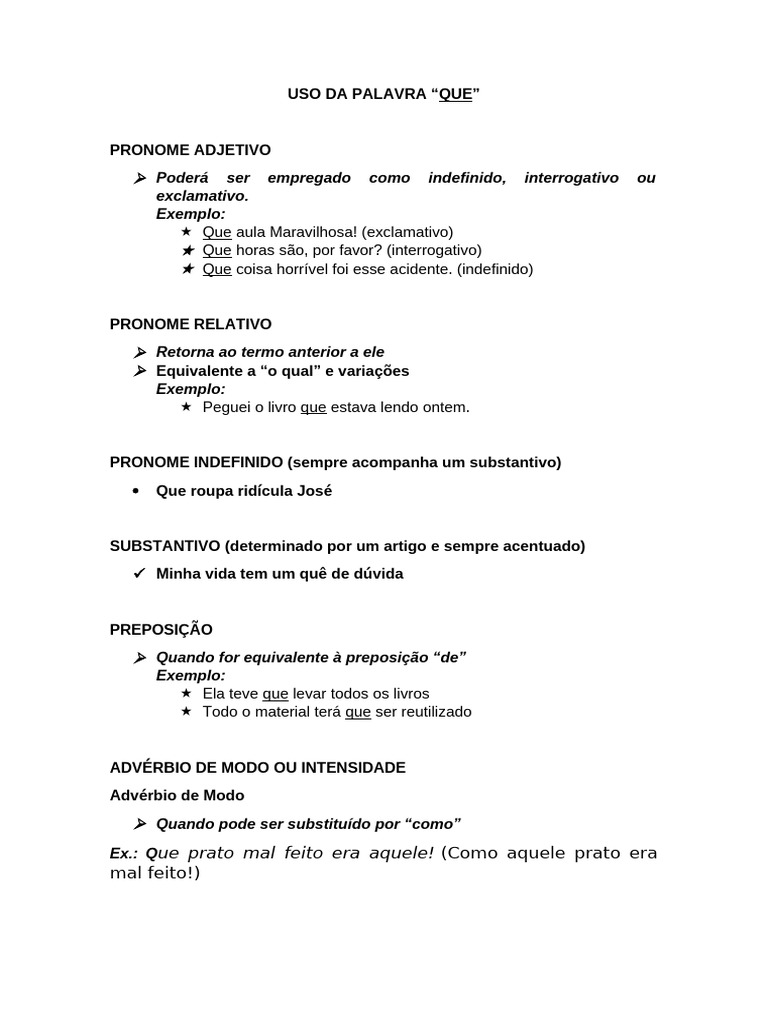 Uso Da Palavra - Que | PDF