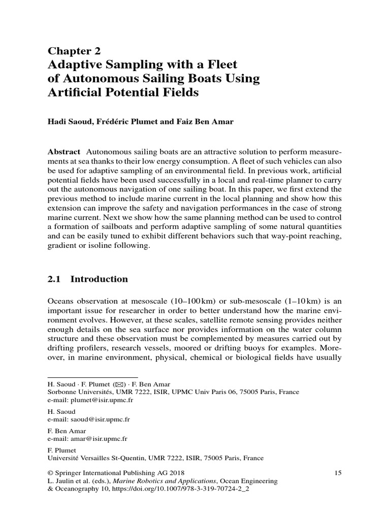 Adaptive Sampling With A Fleetof Autonomous Sailing Boats Using Artificial Potential Fields | PDF