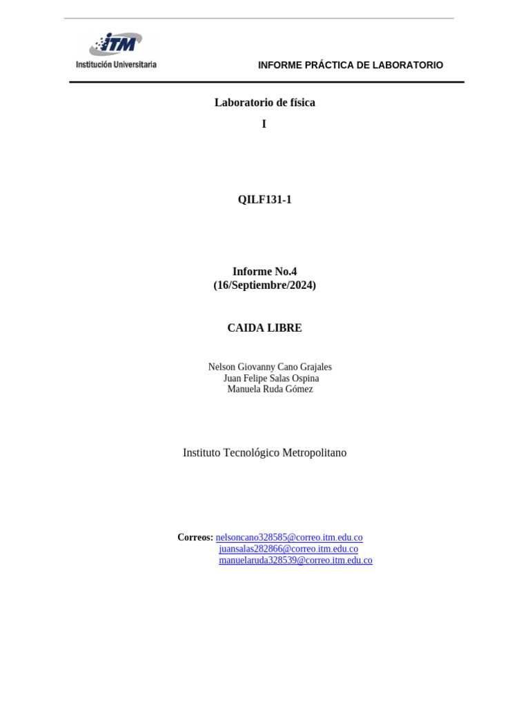 Lab 4. Caida Libre. Manuela | PDF