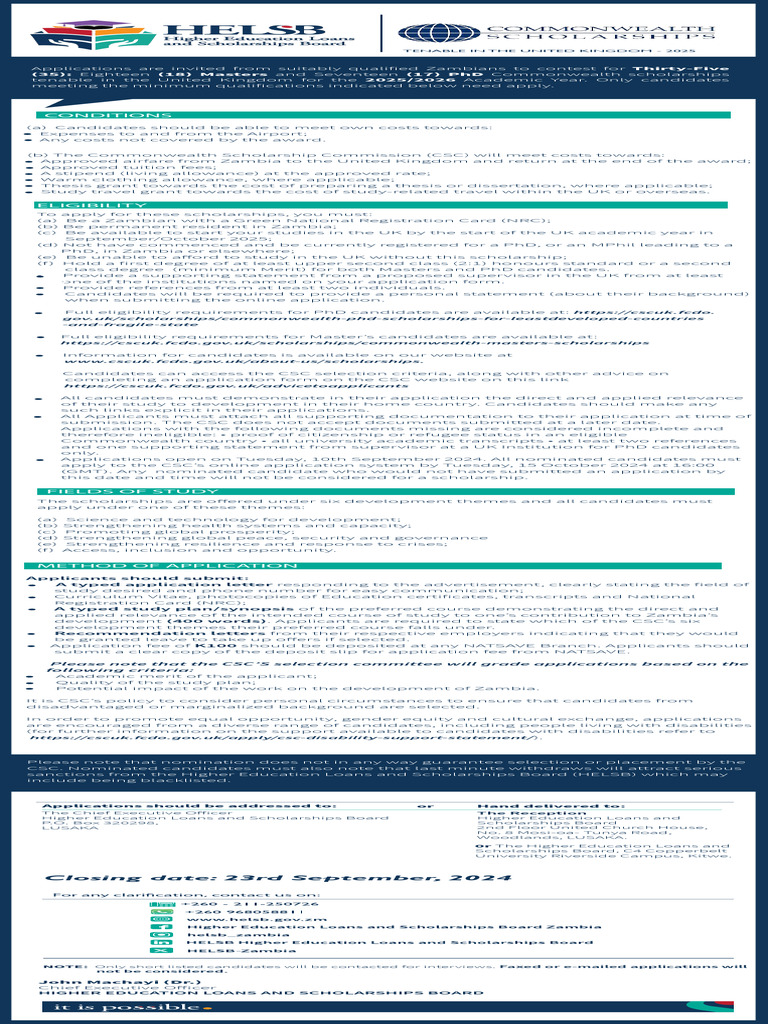 Commonwealth Scholarship ADVERT 2024 | PDF