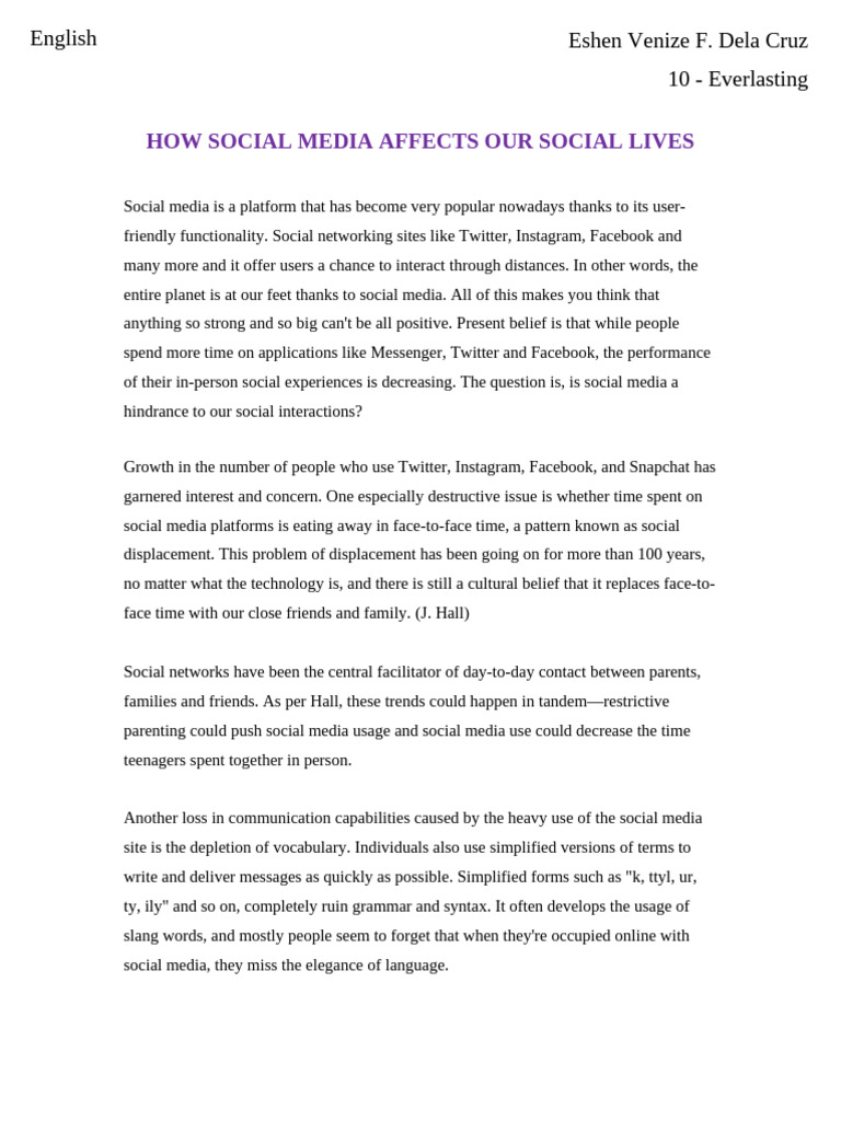 How Social Media Affects Our Social Lives | PDF