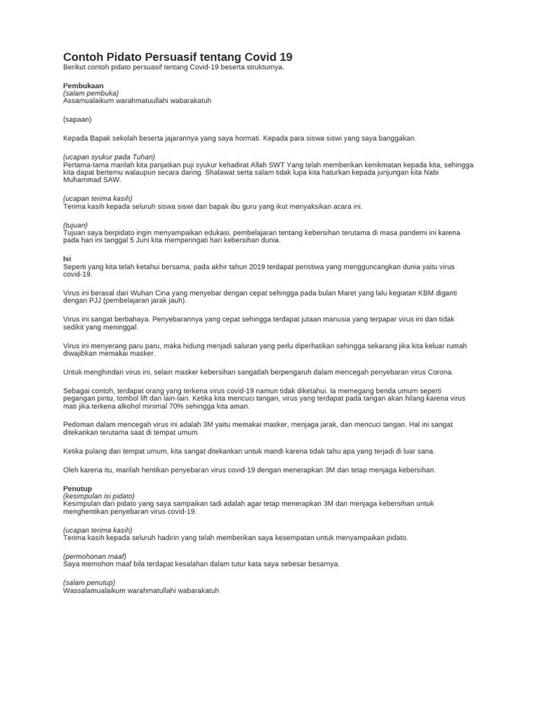Contoh Pidato Persuasif Tentang Covid 19 | PDF