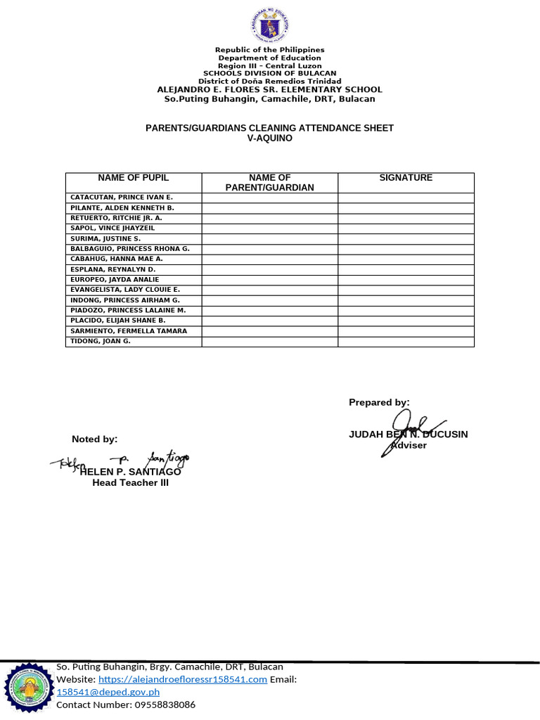 Pta Cleaning Attendance | PDF
