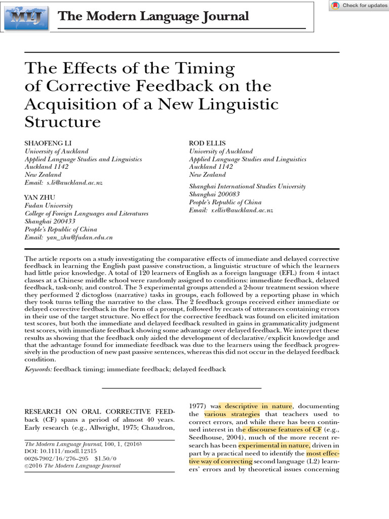 The Modern Language Journal - 2016 - LI - The Effects of The Timing of ...