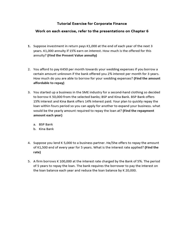 Tutorial Exercise For Corporate Finance Chapter 6 | PDF