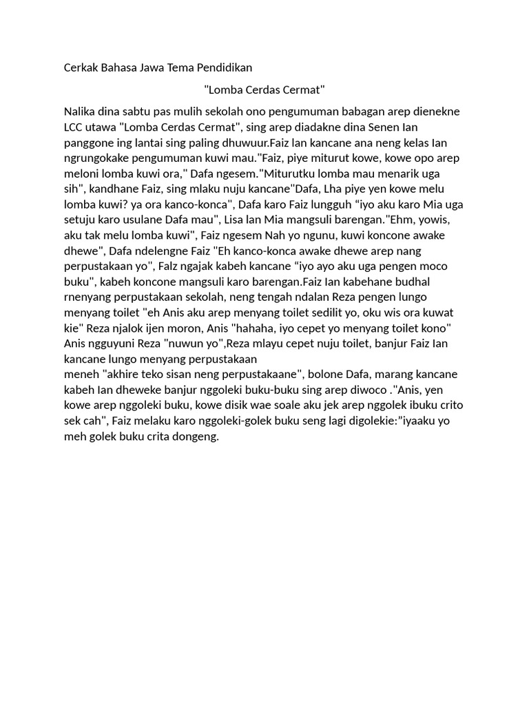 Cerkak Bahasa Jawa Tema Pendidikan | PDF