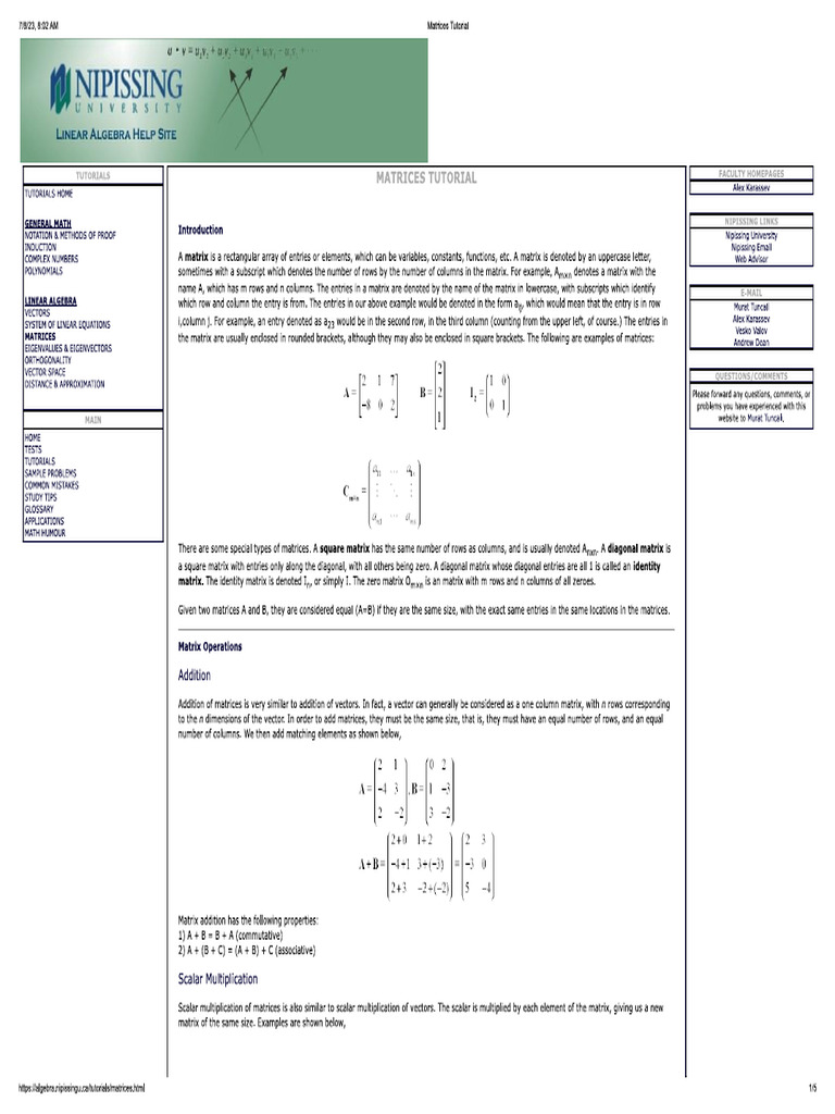 Matrices Tutorial2 | PDF