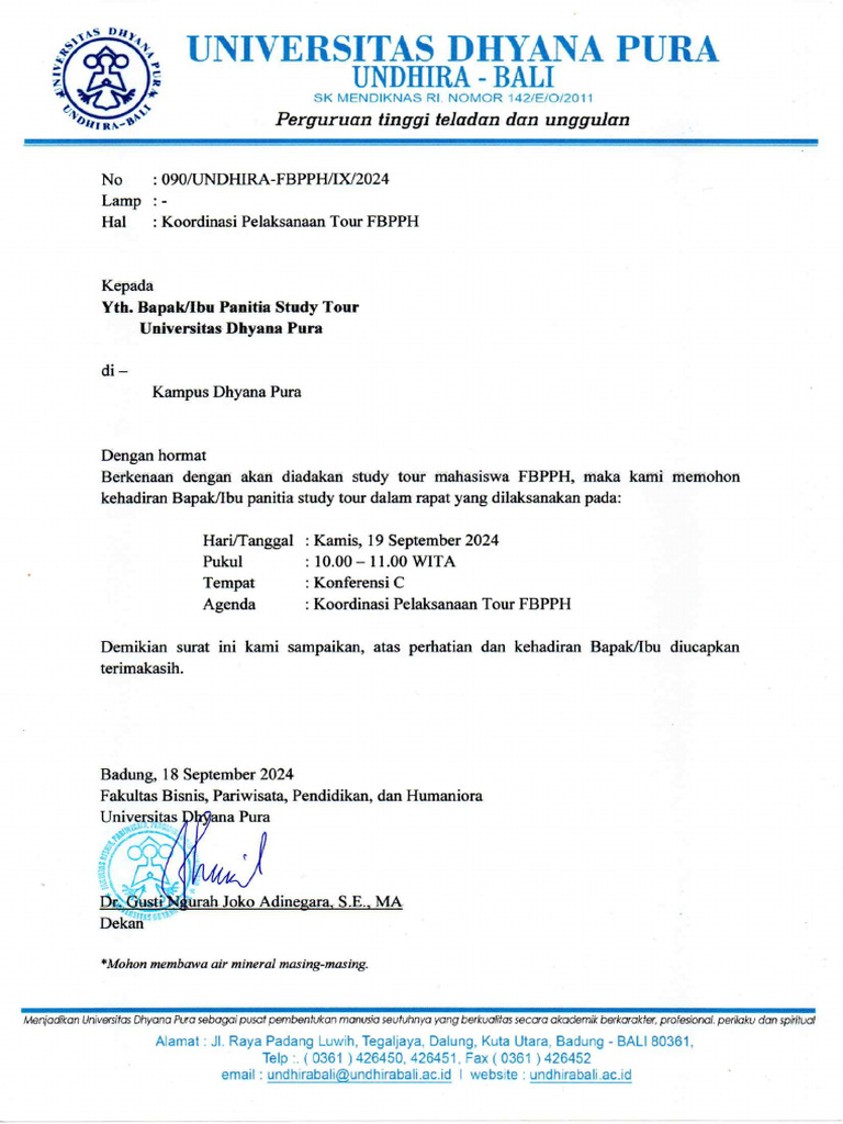 090 - Undangan Rapat Panitia Study Tour | PDF