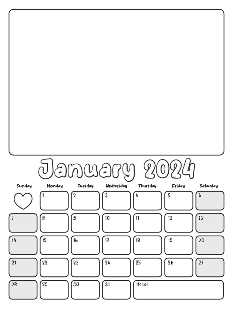 2024 Monthly Calendar with Notes | PDF