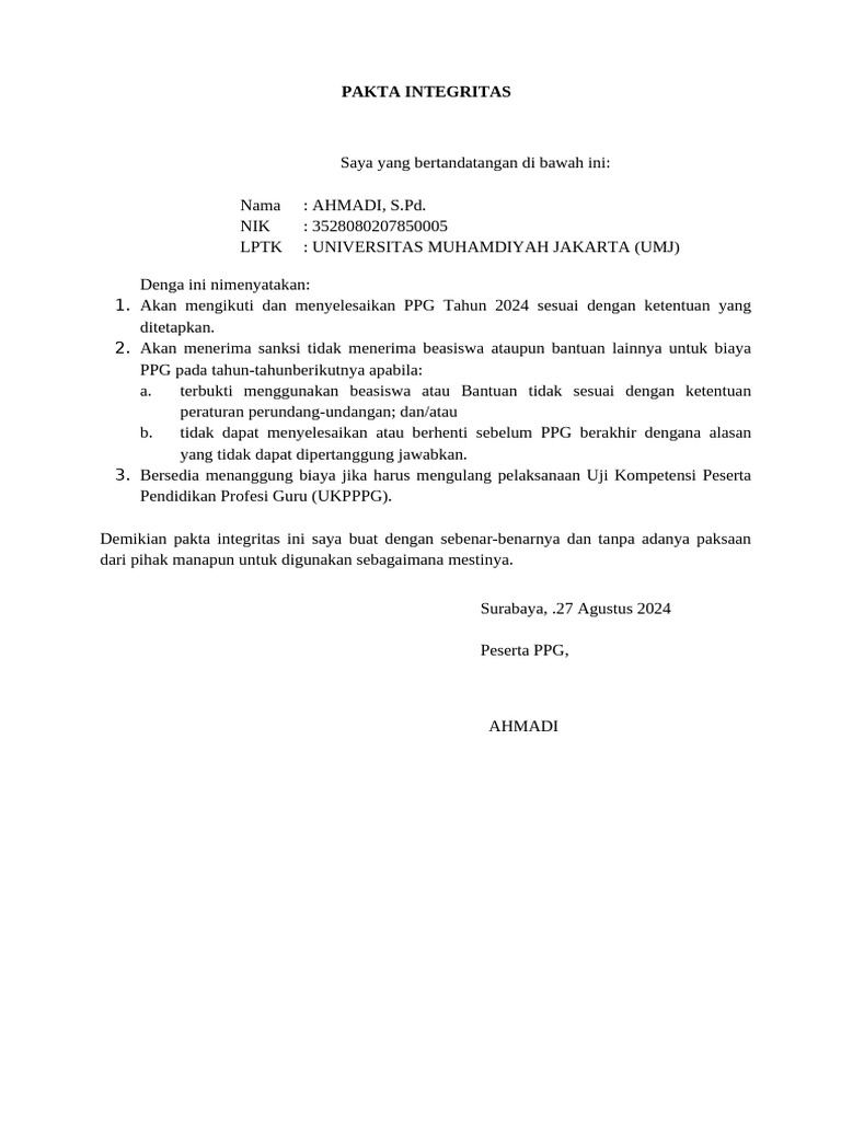 2024 Pakta Integritas Piloting | PDF
