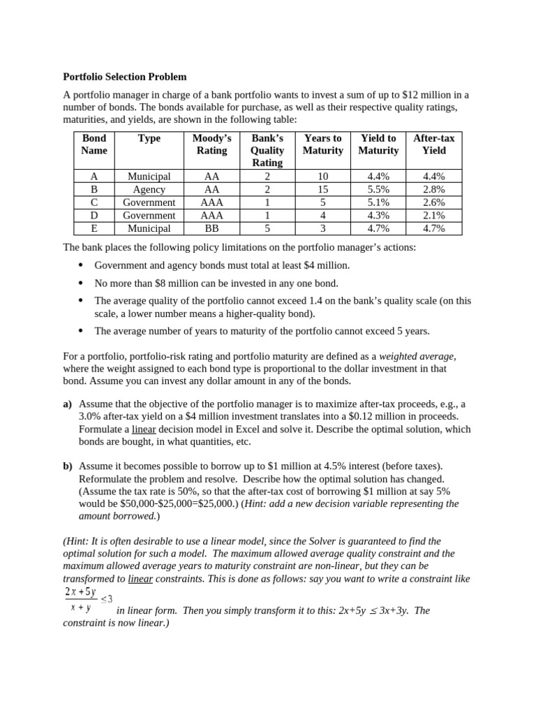 Portfolio Selection Problem Rev 2 Pdf
