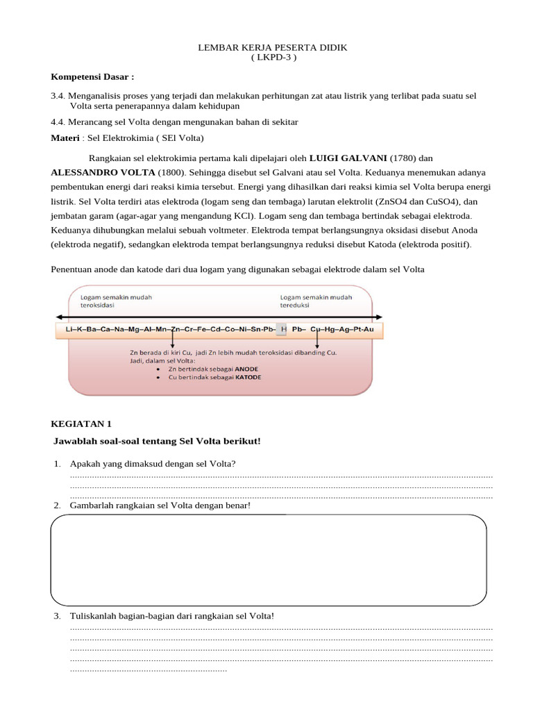 LKPD 3 Sel Volta | PDF