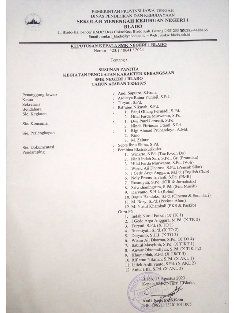 SK Panitia Penguatan Karakter Kebangsaan (Karnaval TK Kec Blado) | PDF